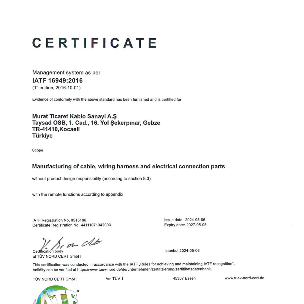 GEBZE ISO-27001 CERTIFICATE - Murat Ticaret